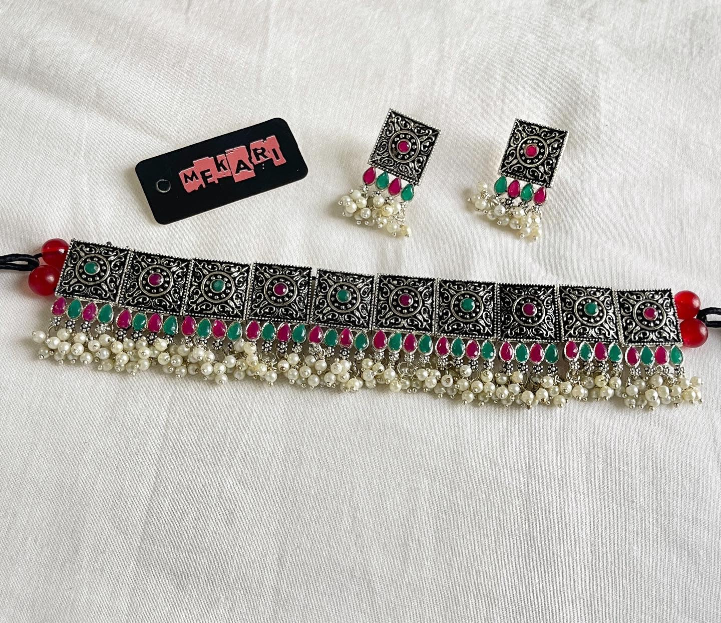 Oxidised Square Block Choker Set – Mekari By Rk | Heritage Jewels